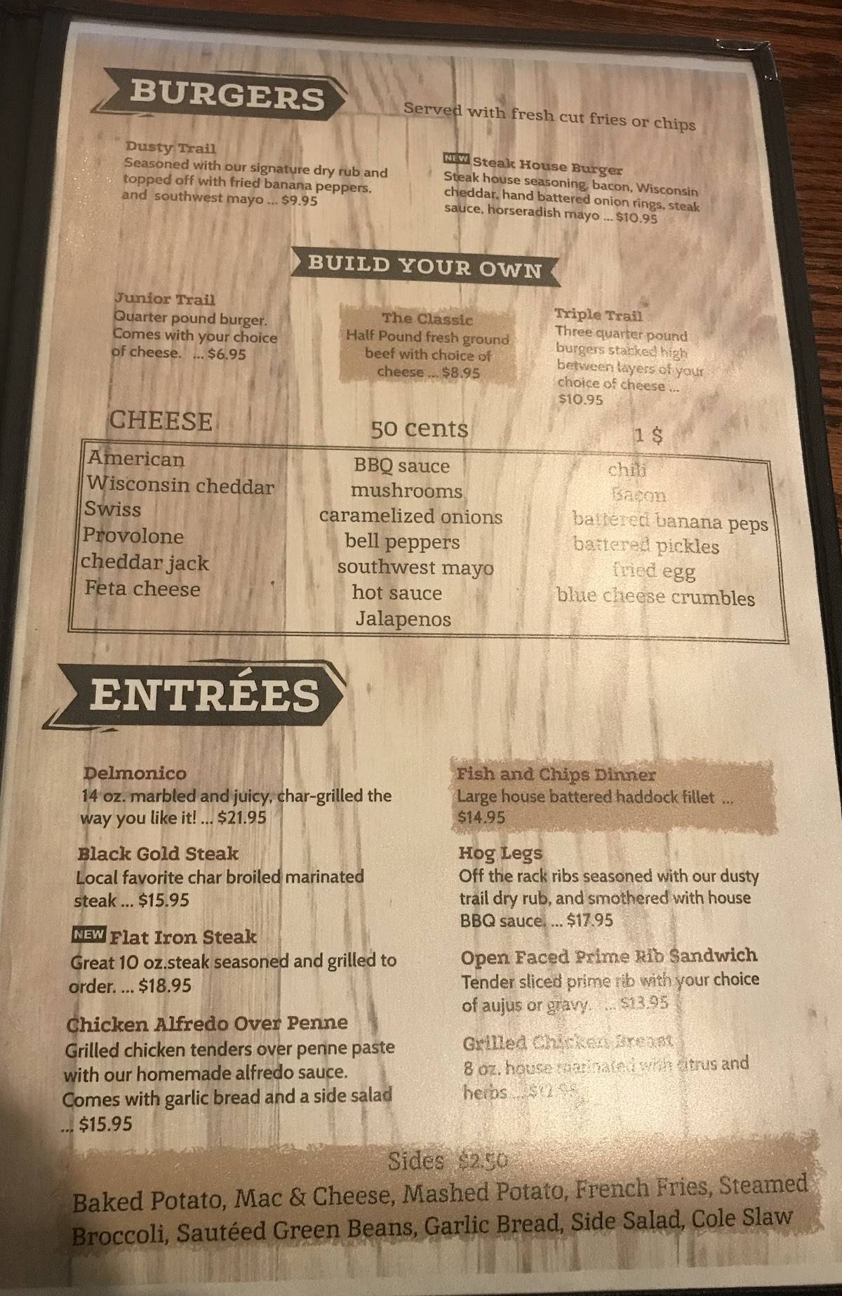 Menu at Trail Inn restaurant, Williamsport, Lycoming Creek Rd