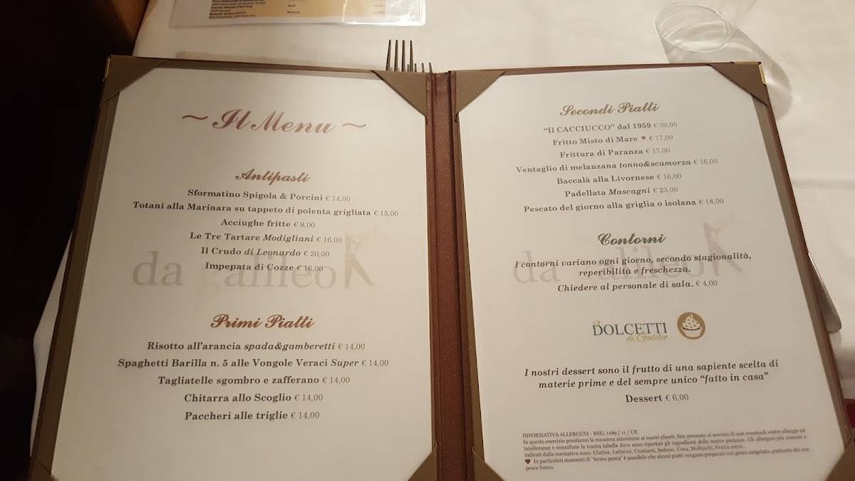 Menu da Trattoria Da Galileo ristorante, Livorno