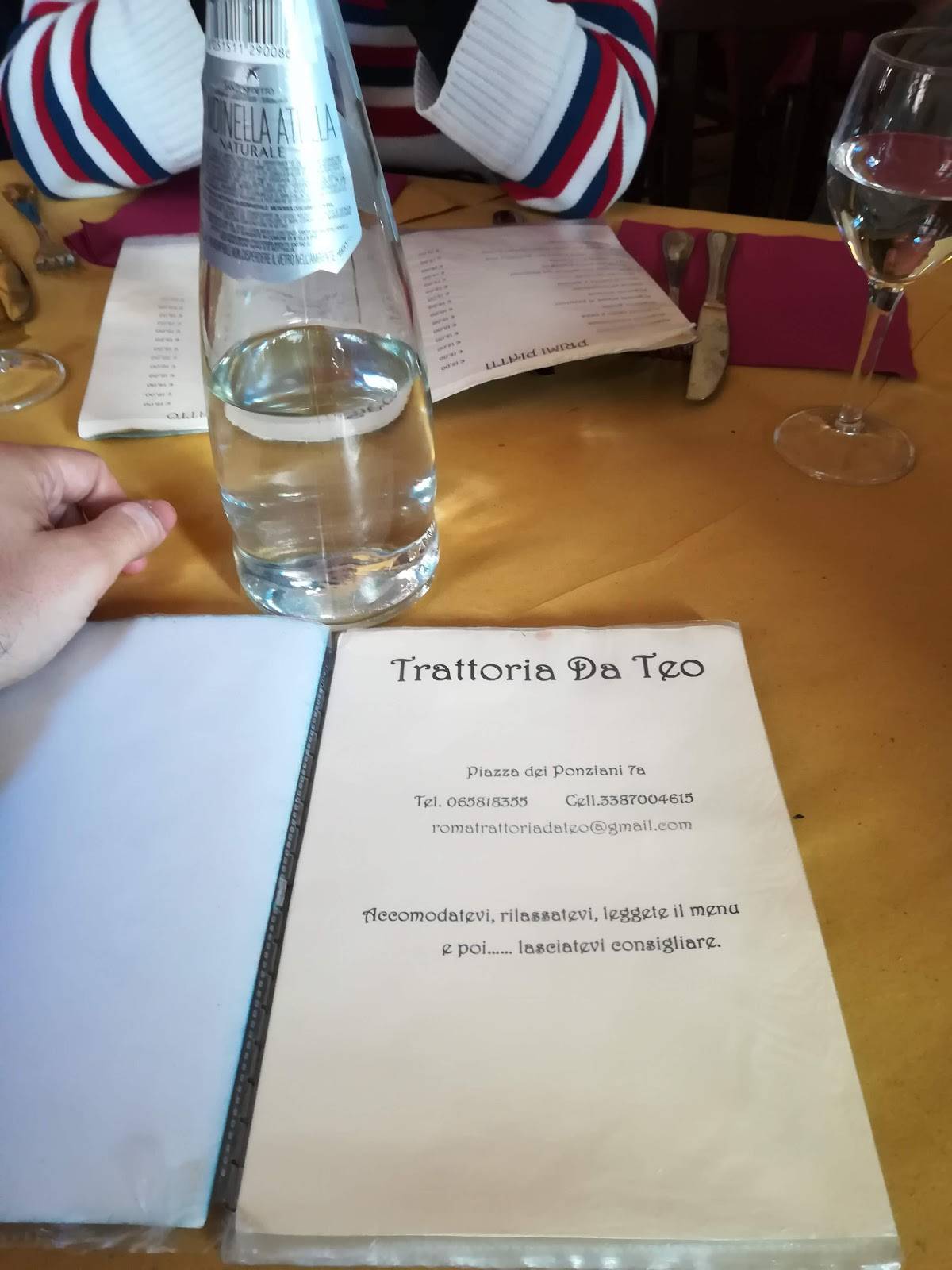 Menu at Trattoria Da Teo restaurant, Rome, Piazza dei Ponziani