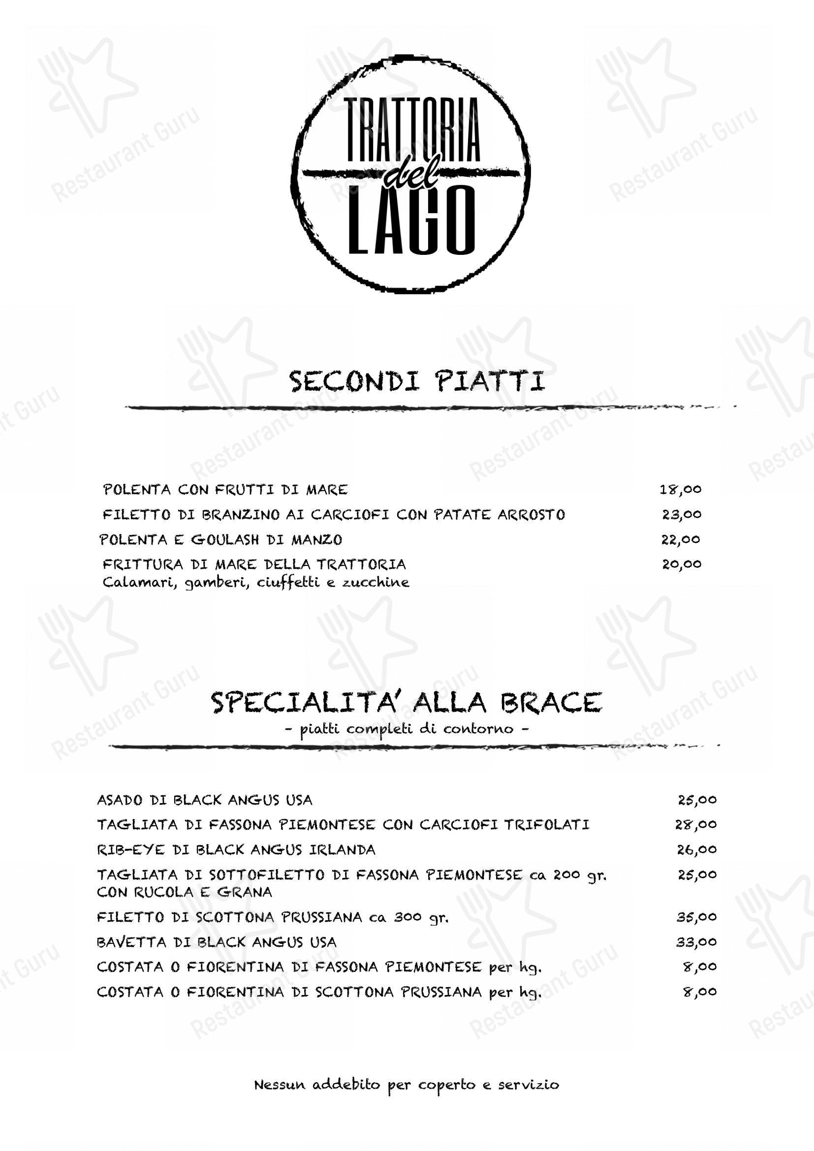Menu da Trattoria del Lago ristorante, Ghirla