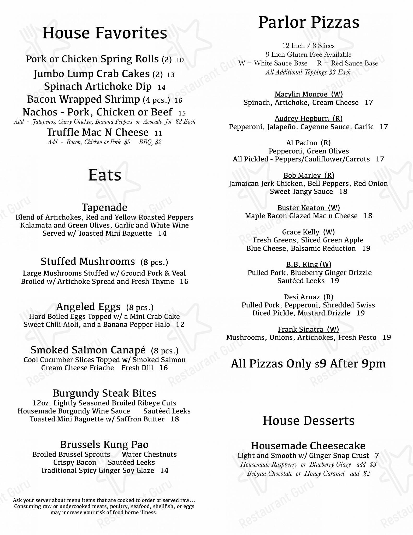 Menu at The Parlor TC pub & bar, Traverse City