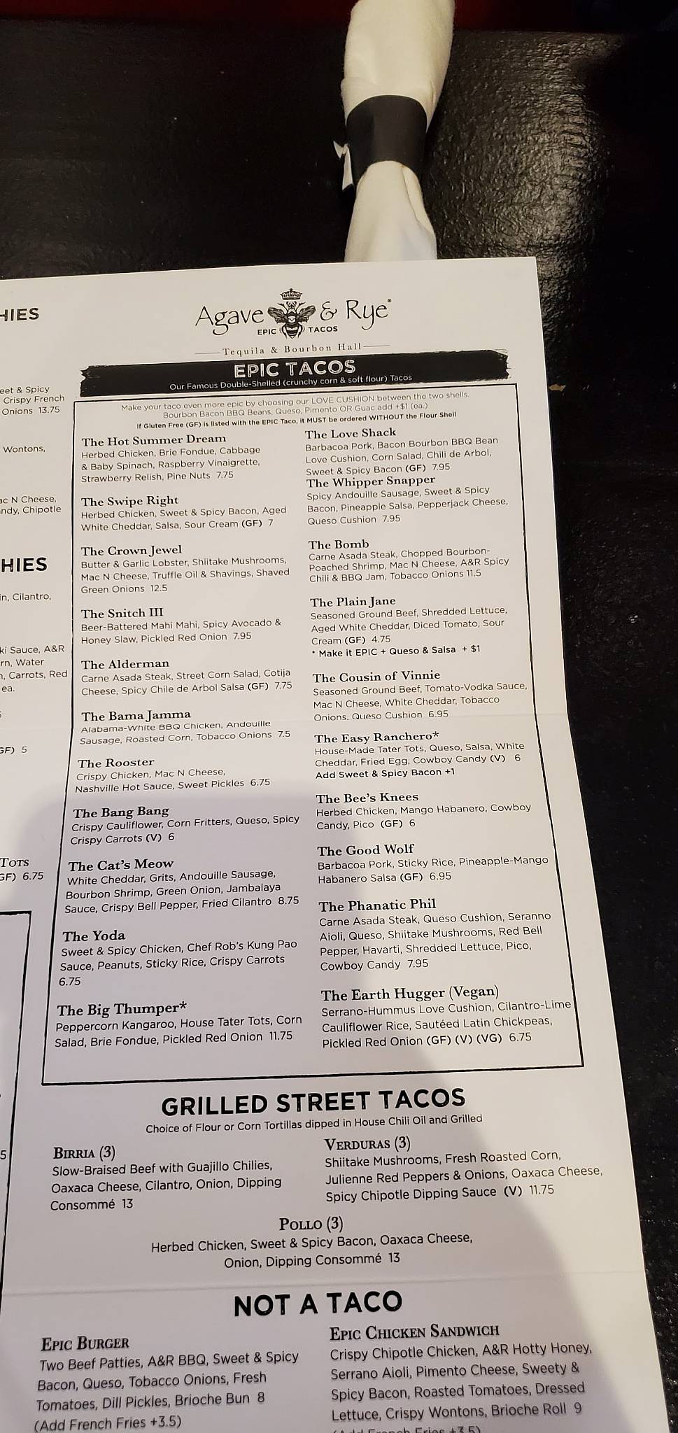 Menu at Agave & Rye Troy pub & bar, Troy
