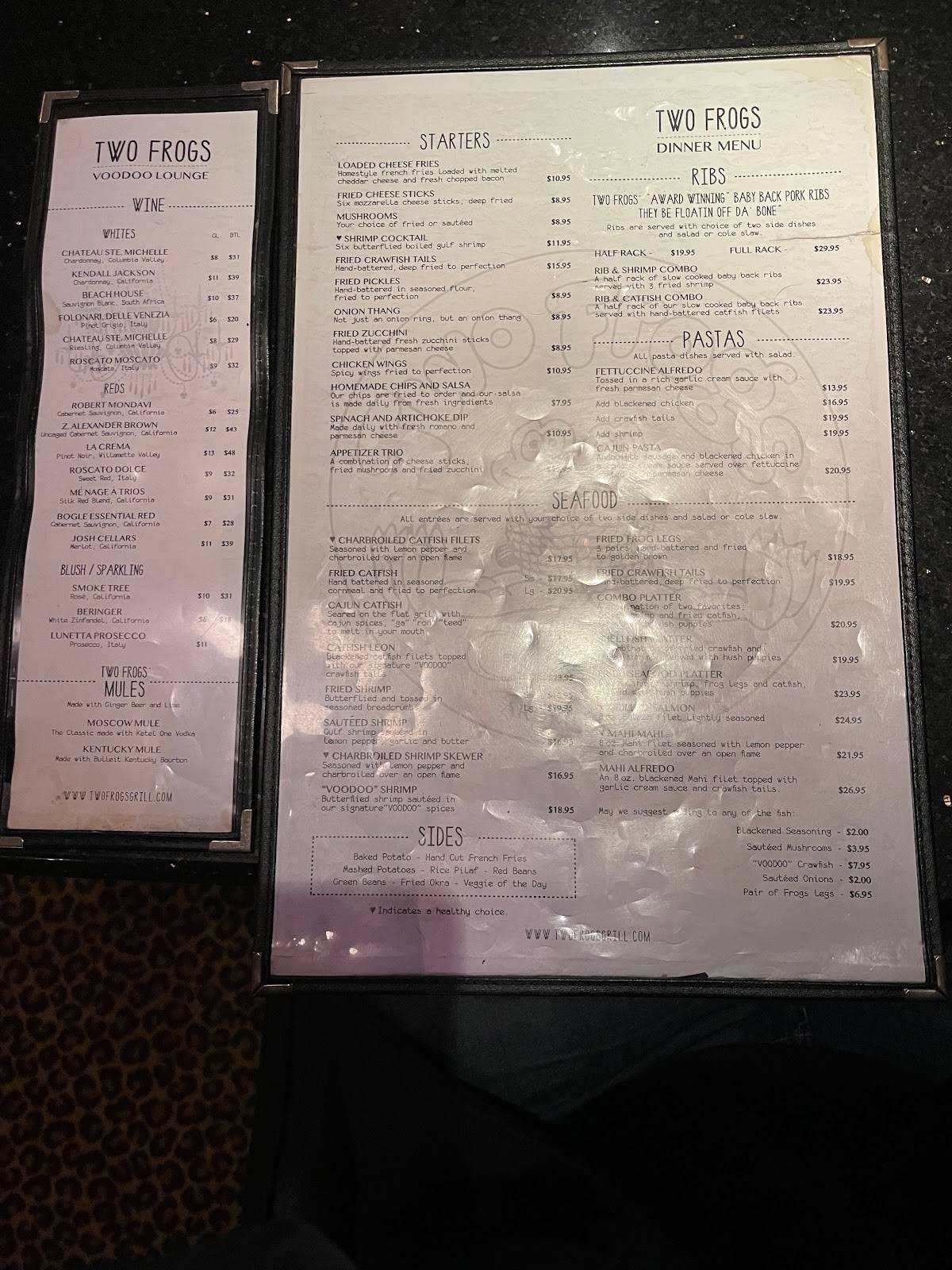 Menu at Two Frogs Grill pub & bar, Ardmore