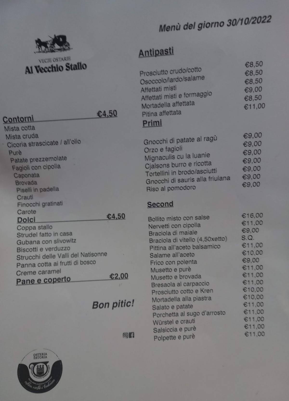 Speisekarte von Osteria Al Vecchio Stallo pub & Bar, Udine