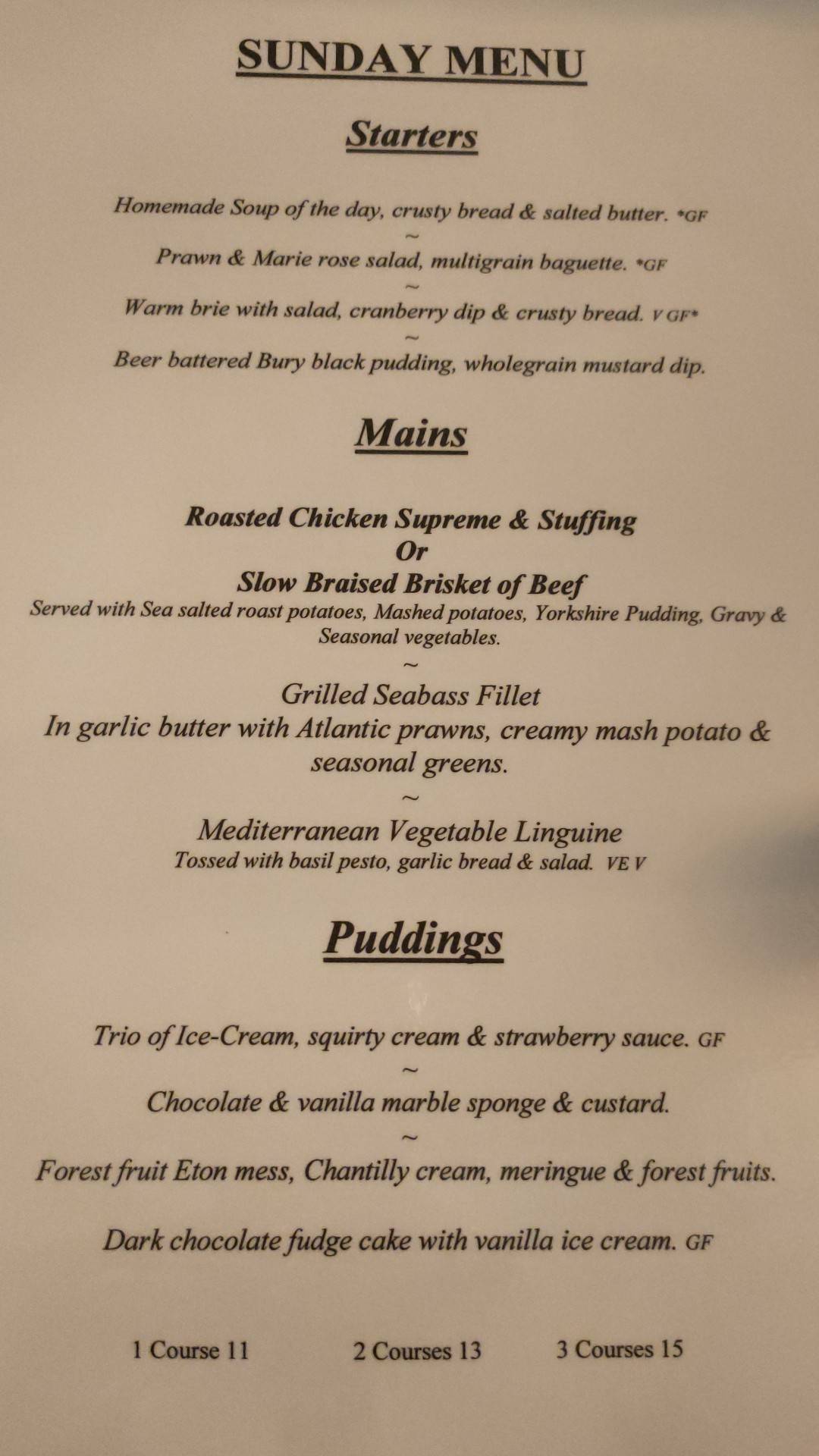 Menu at Old Farmhouse restaurant, Ulverston