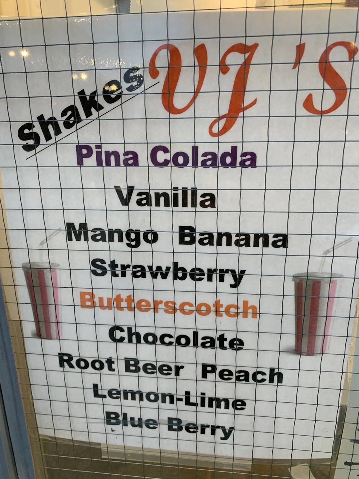 Menu at VJ's Drive Inn restaurant, Winnipeg