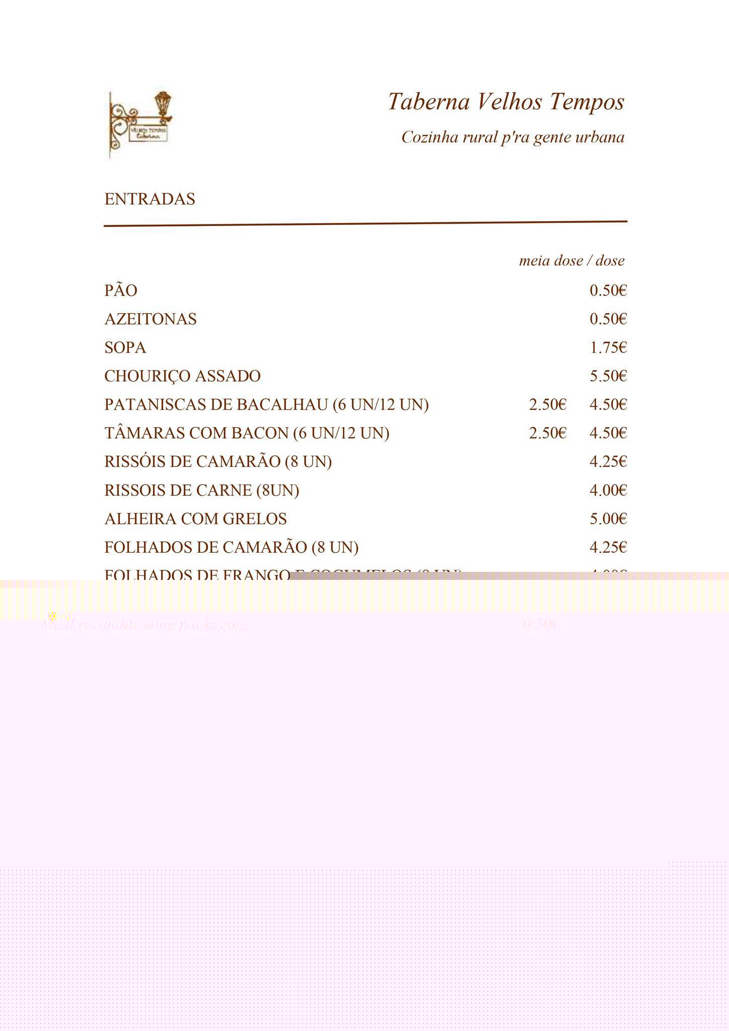 Menu at Restaurante Velhos Tempos, Braga