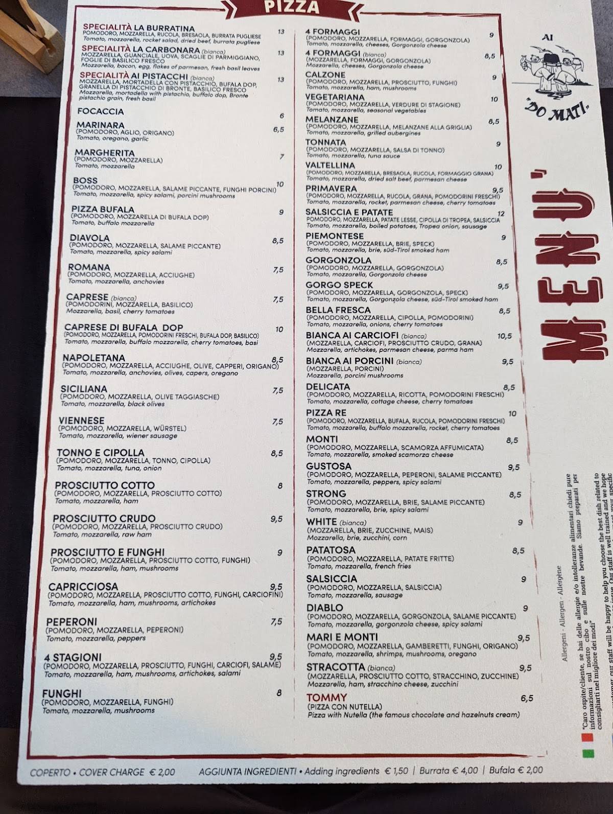 Menu da Ai Do Mati - Ristorante Pizzeria, Lido