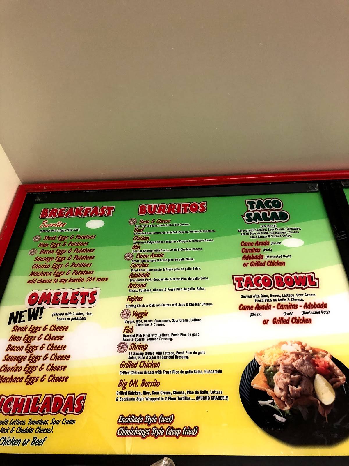 Menu at Victor's Taco Shop restaurant, Dayton, Chambersburg Rd