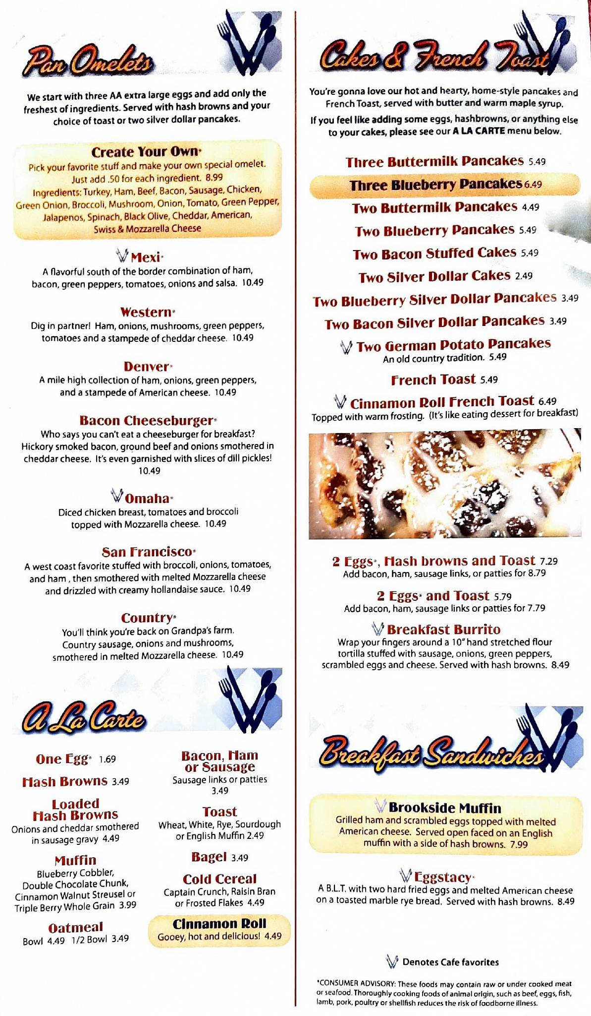 Menu at Vidlak's Brookside Cafe, Omaha