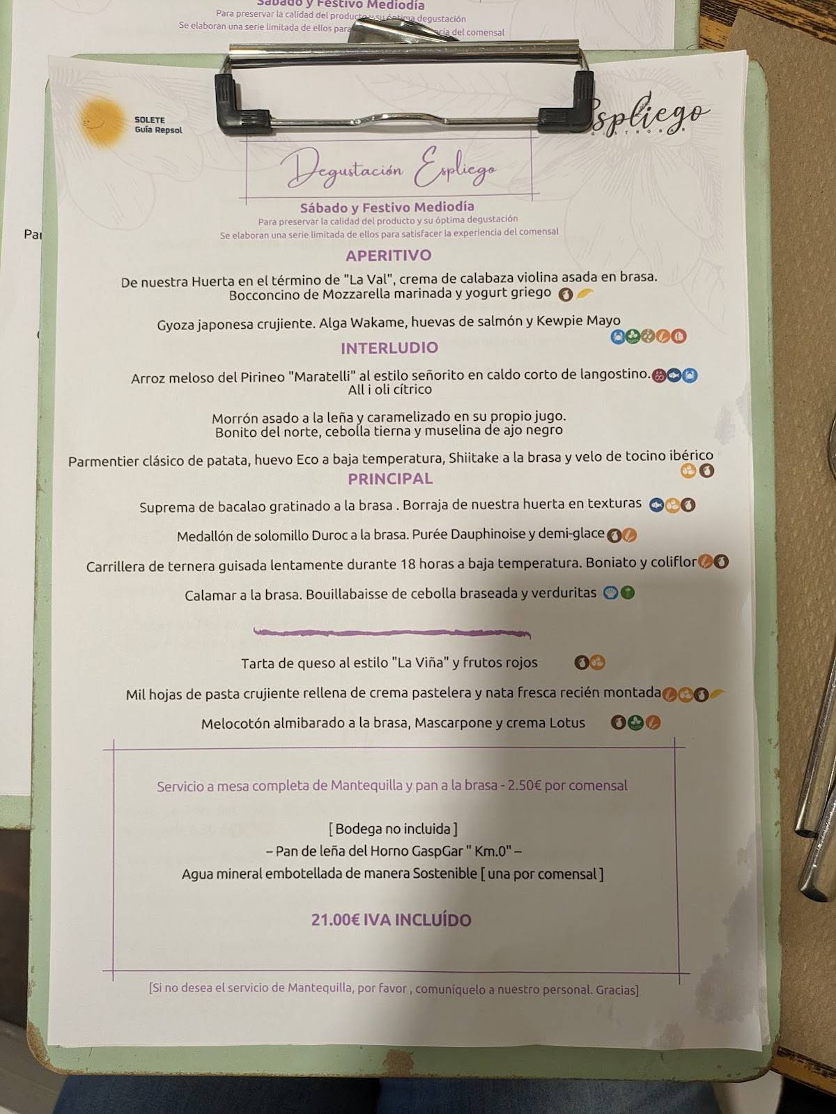Menu at Gastrobar Espliego, Villamayor de Gállego