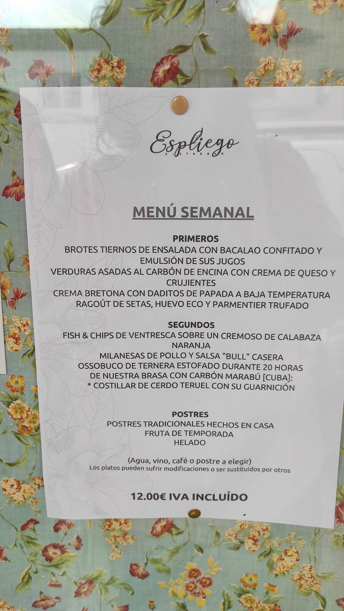 Menu at Gastrobar Espliego, Villamayor de Gállego