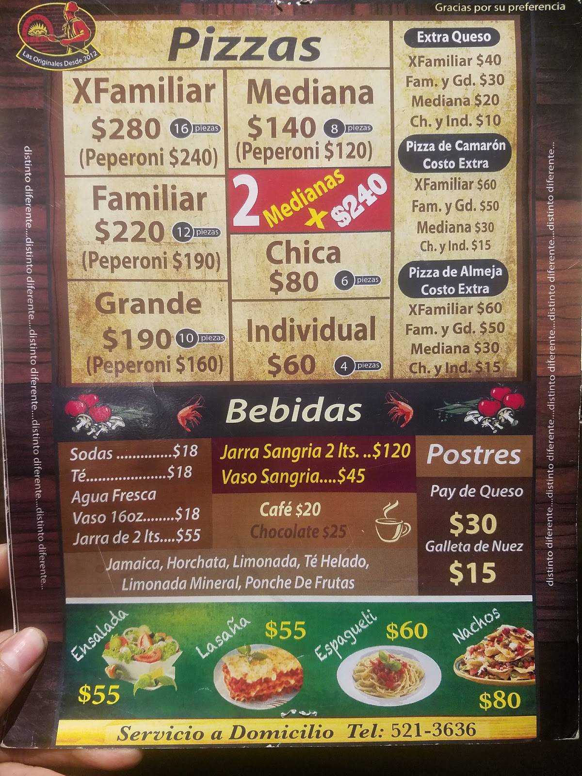 Carta de pizzería Vittorio's Pizza, Tecate