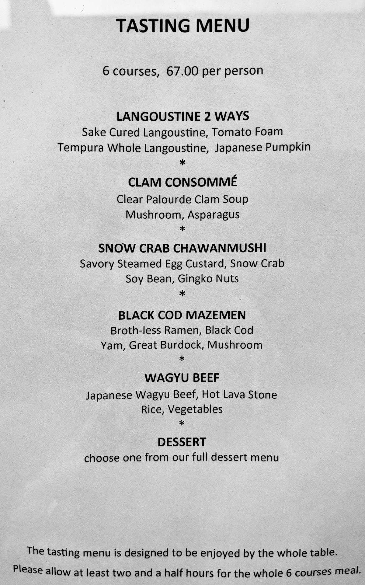 Menu at WABI SABI restaurant, Ambleside