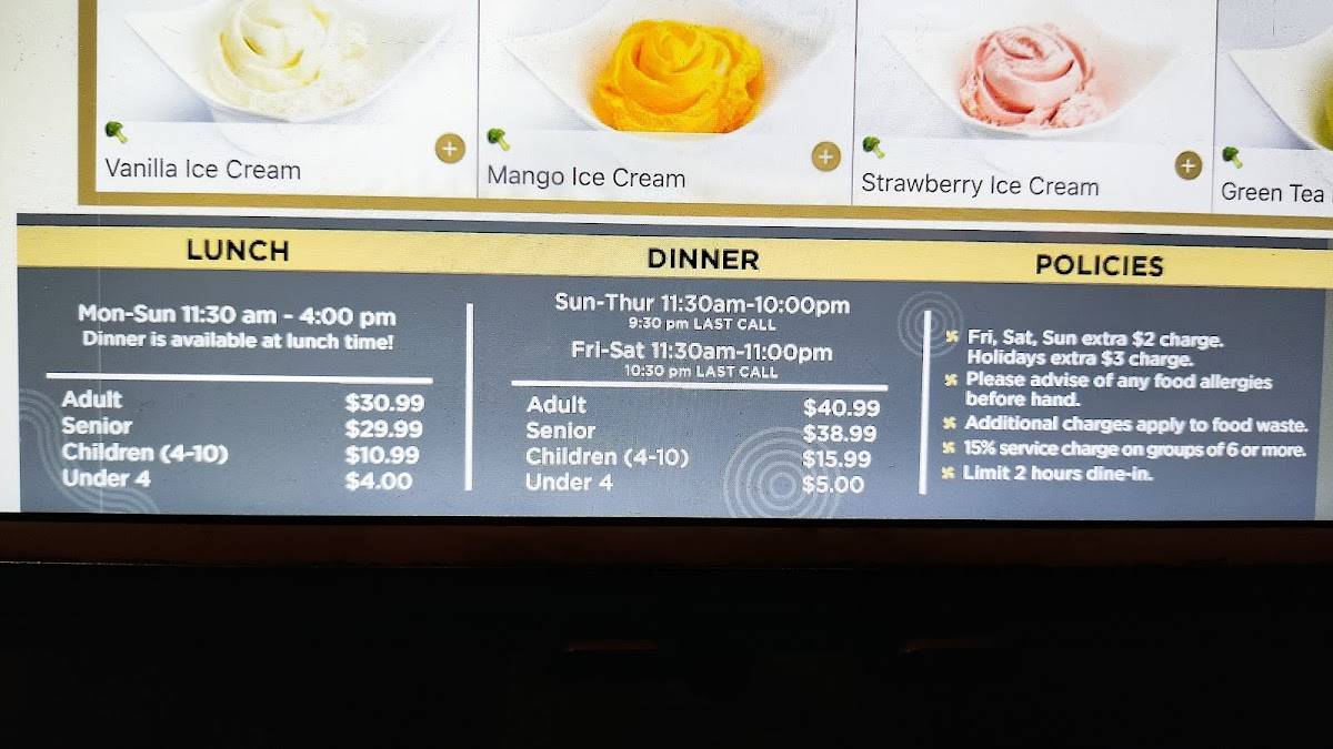 Menu at WIND Japanese and Thai restaurant, Mississauga