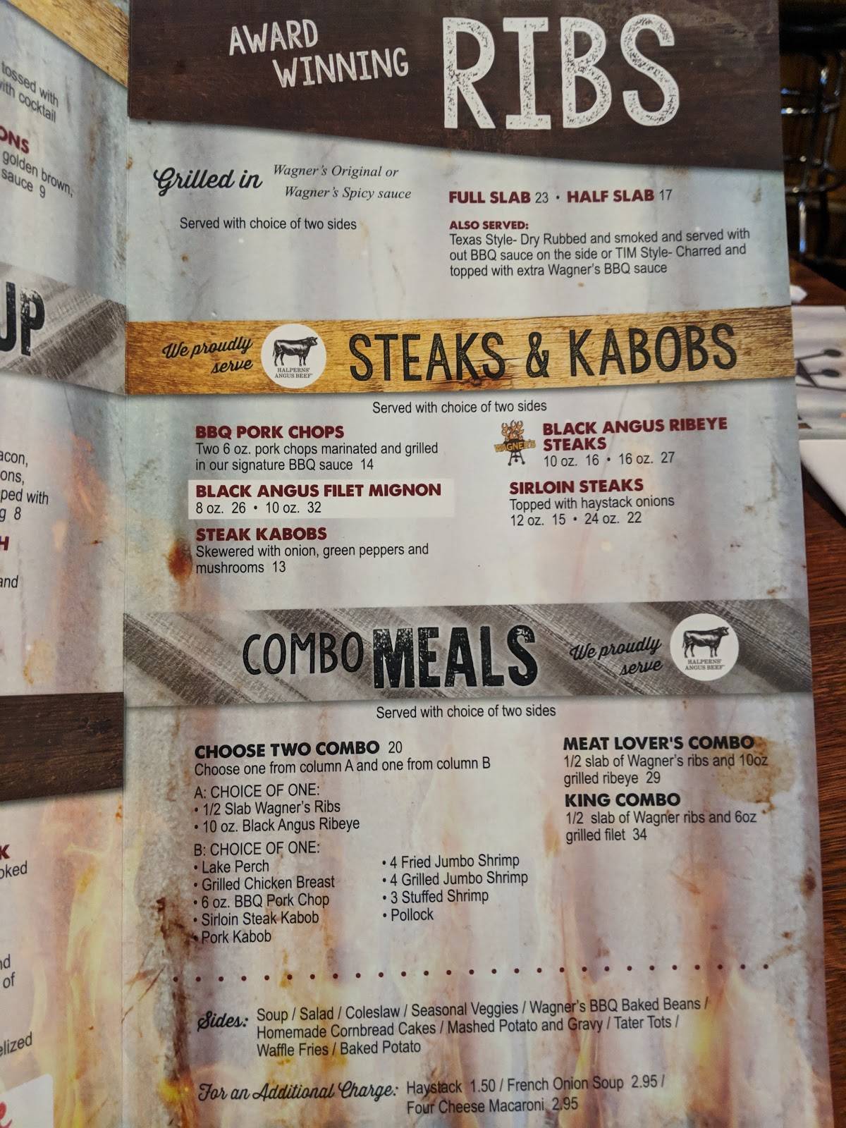 Menu at Wagner's Ribs BBQ, Porter