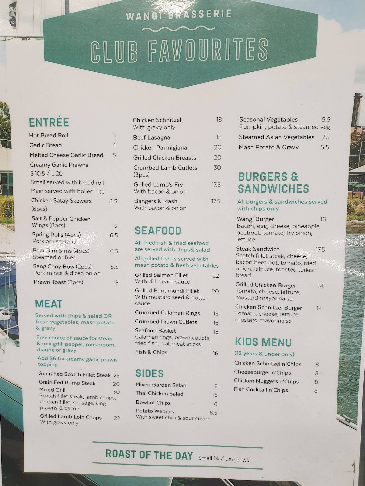 Menu at Wangi Workers Club Bistro, Wangi Wangi