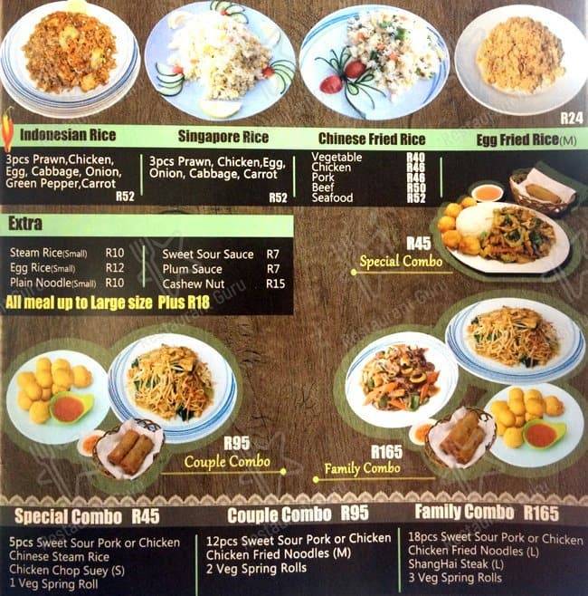 Menu at Wason Chinese Sushi restaurant, Cape Town