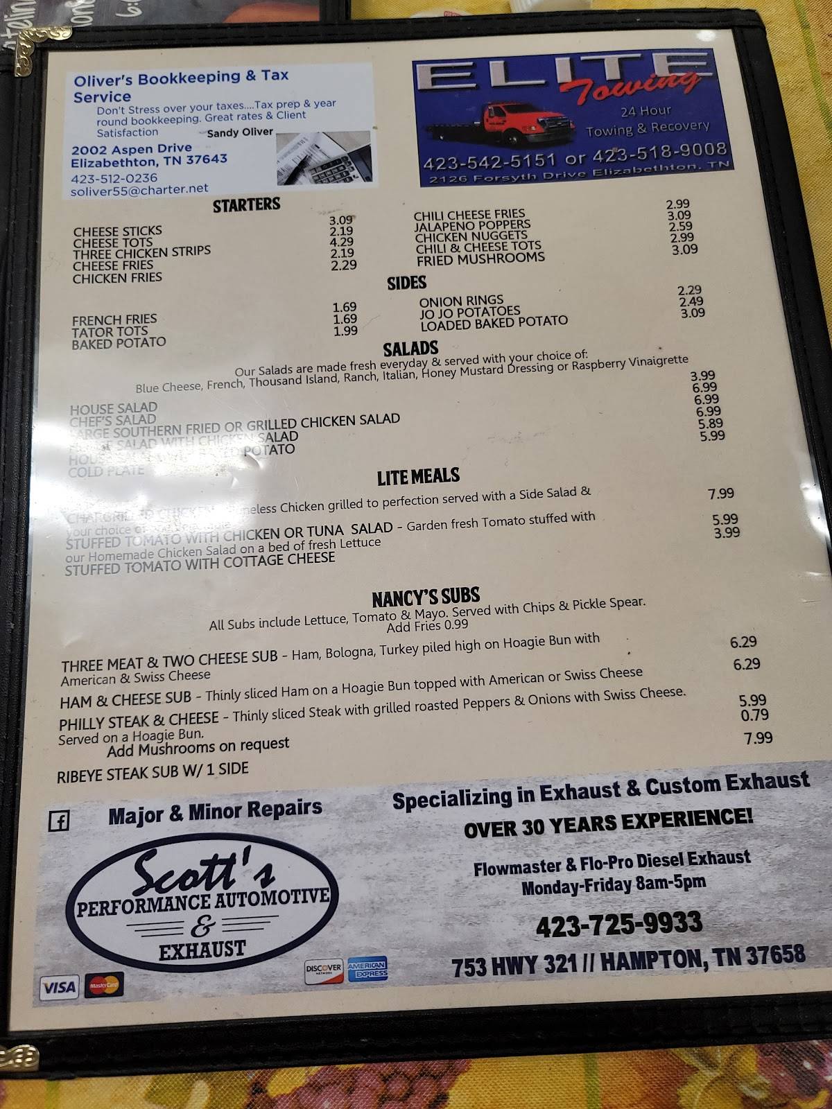 Menu at Wayne & Nancy Family Restaurant, Elizabethton