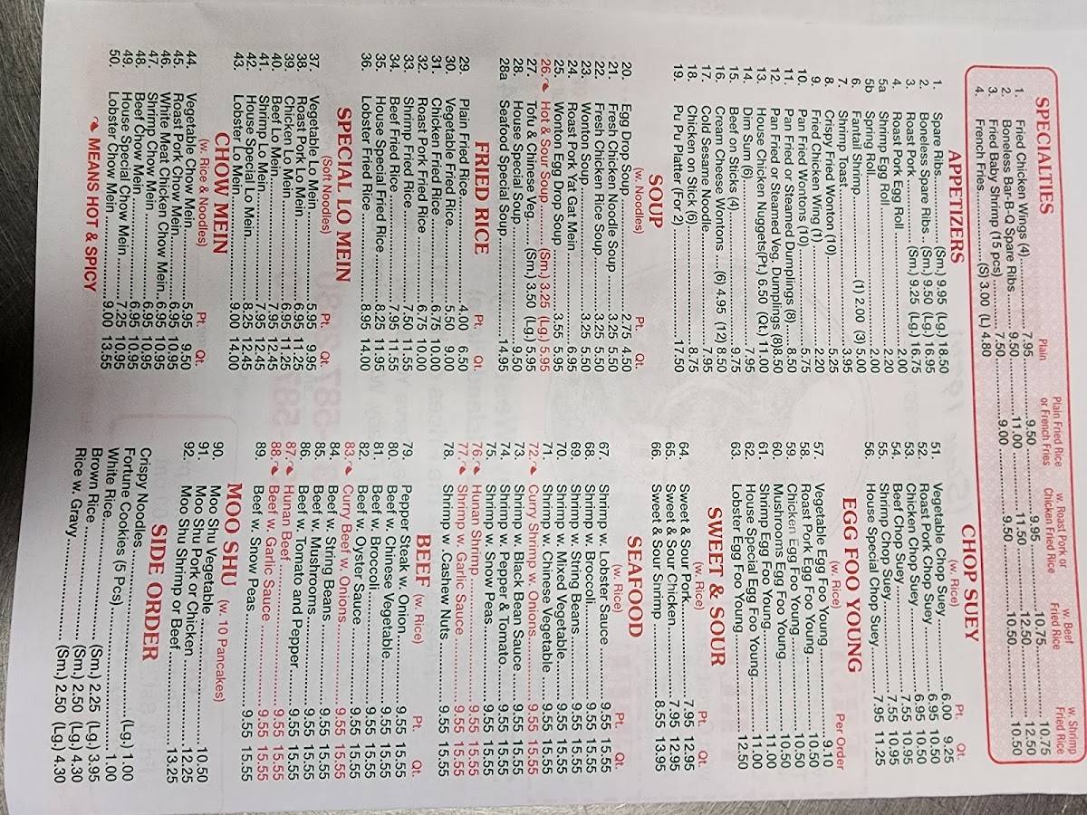 Menu at Chung Hing Chinese Food restaurant, West Babylon