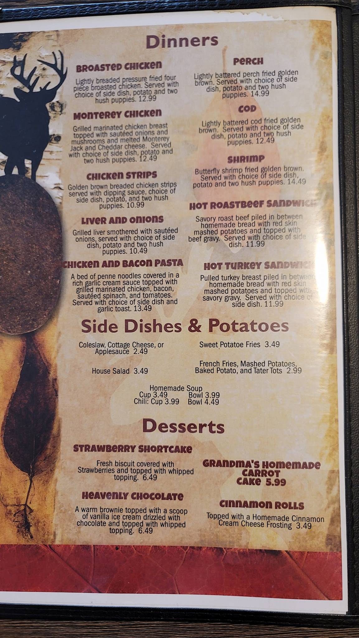 Menu at Buck's Country Cookin' restaurant, West Branch