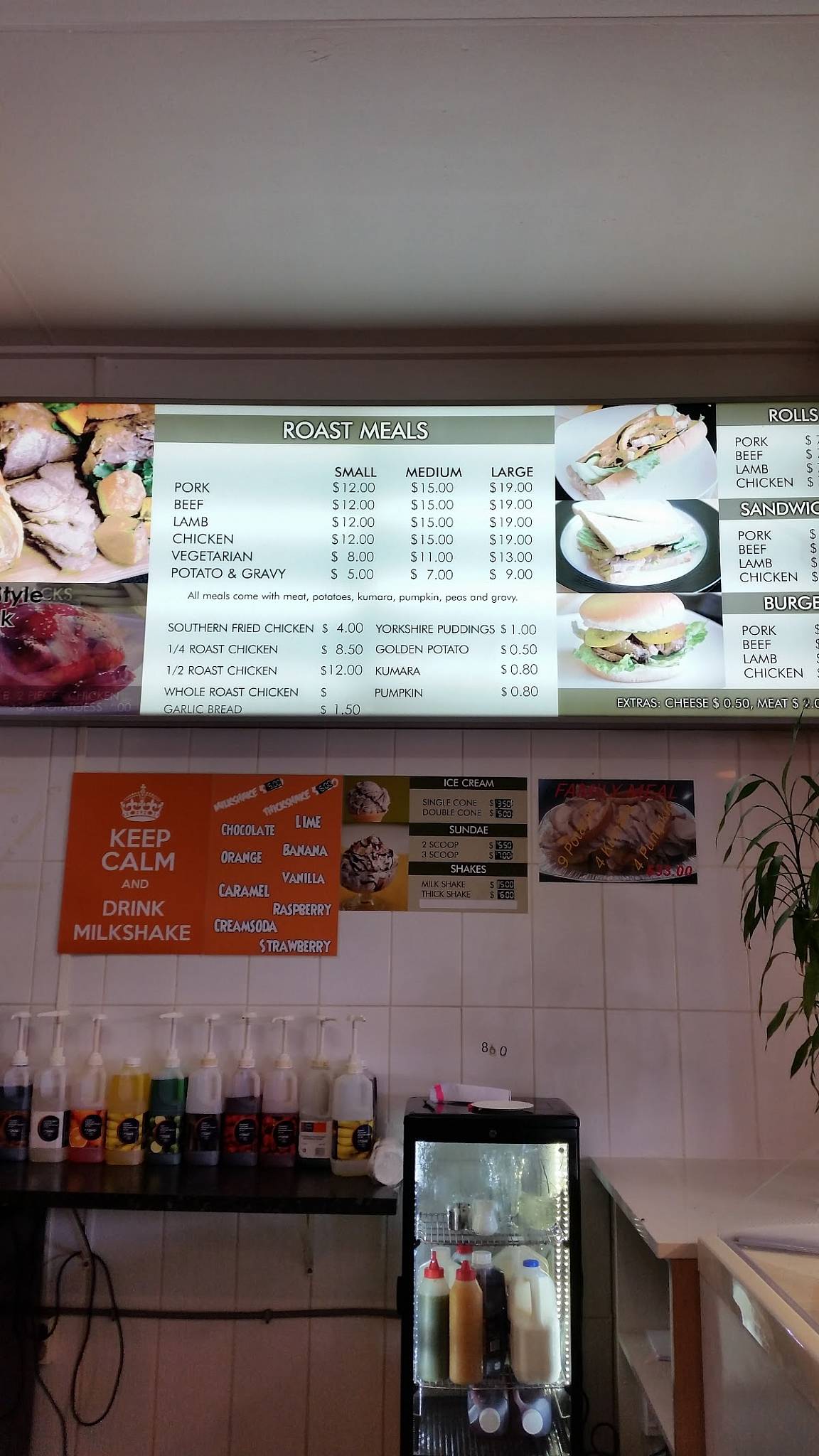 Menu at Whakatane RSA restaurant, Whakatane