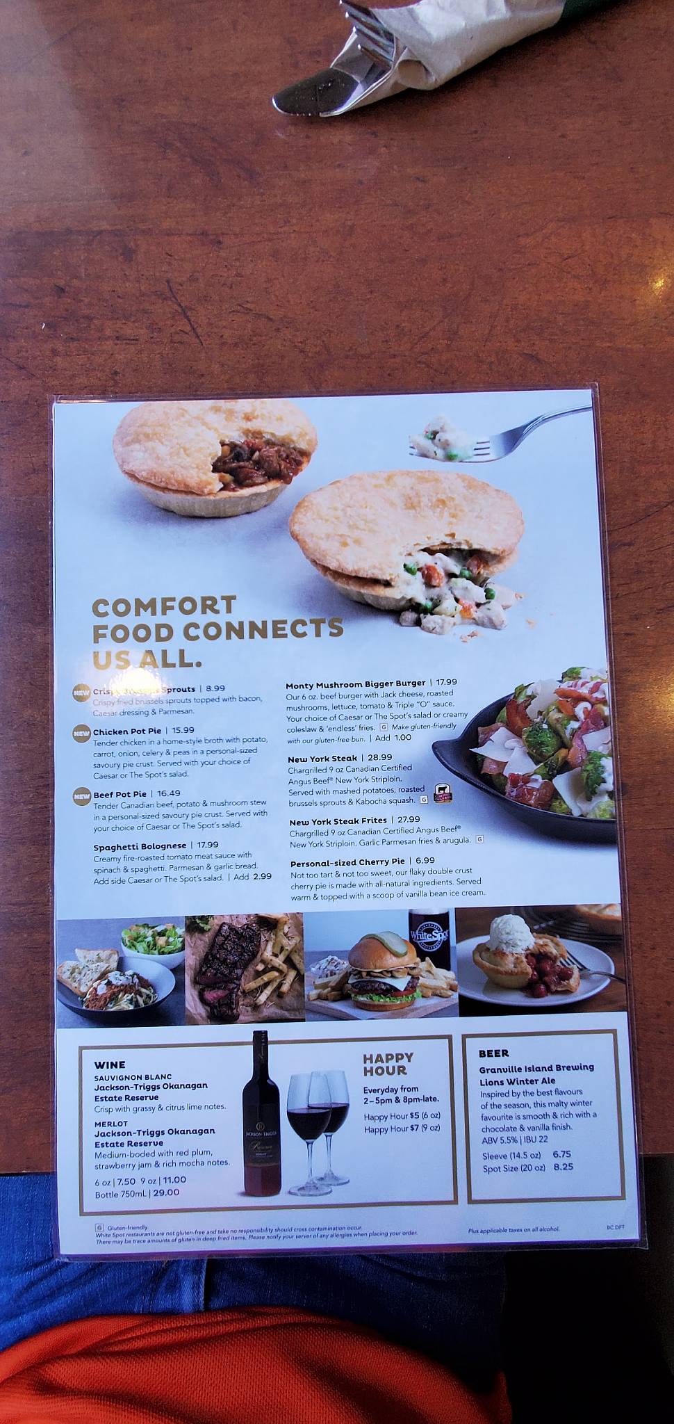 Menu at White Spot Kitsilano restaurant, Vancouver, W Broadway