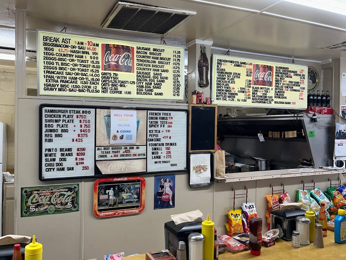Menu at White Trolley Cafe, Corinth, US-72