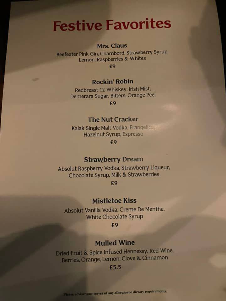 Menu at Whites Tavern pub & bar, Belfast
