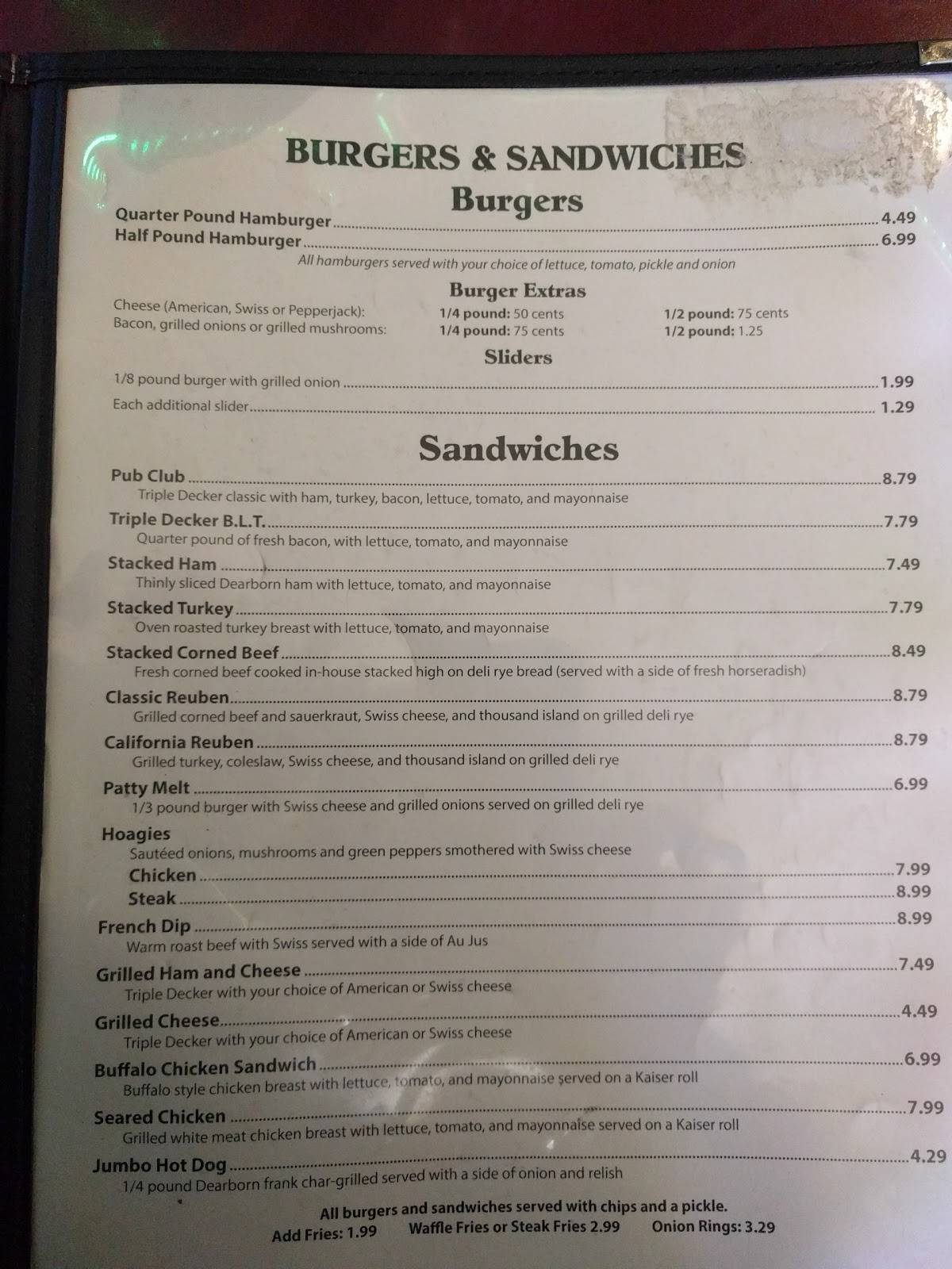 Menu at Hamburg Pub, Whitmore Lake, Hamburg Rd