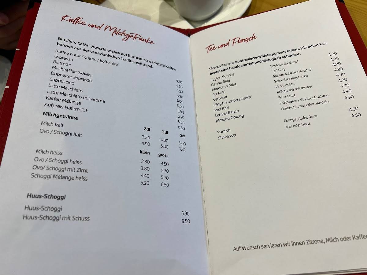 Speisekarte von Steiner-Beck AG, Café Postplatz, Arosa