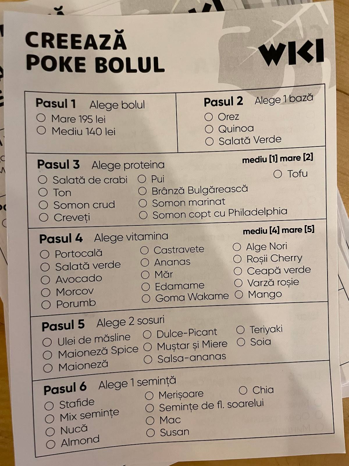Menu at WIKI Bowl Ohana, Chisinau