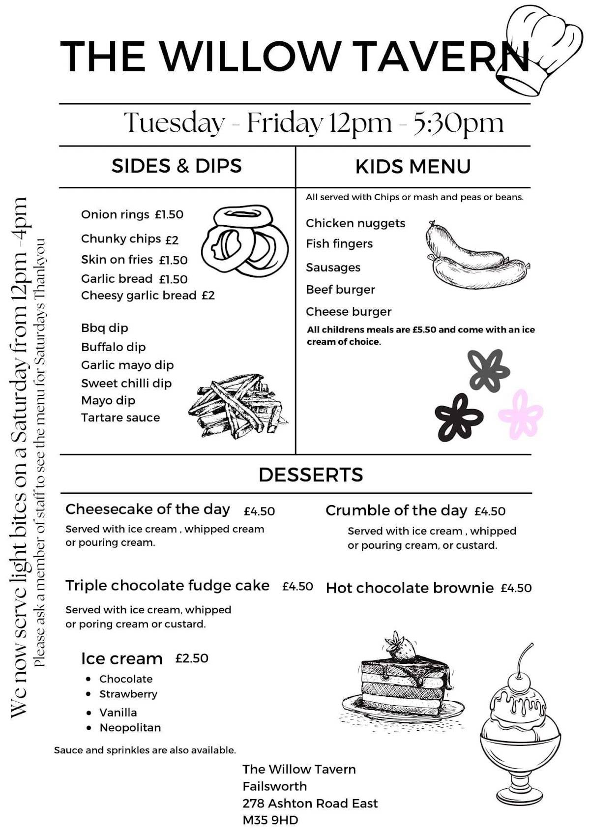 Menu at Willow Tavern pub & bar, Manchester, 278 Ashton Rd E