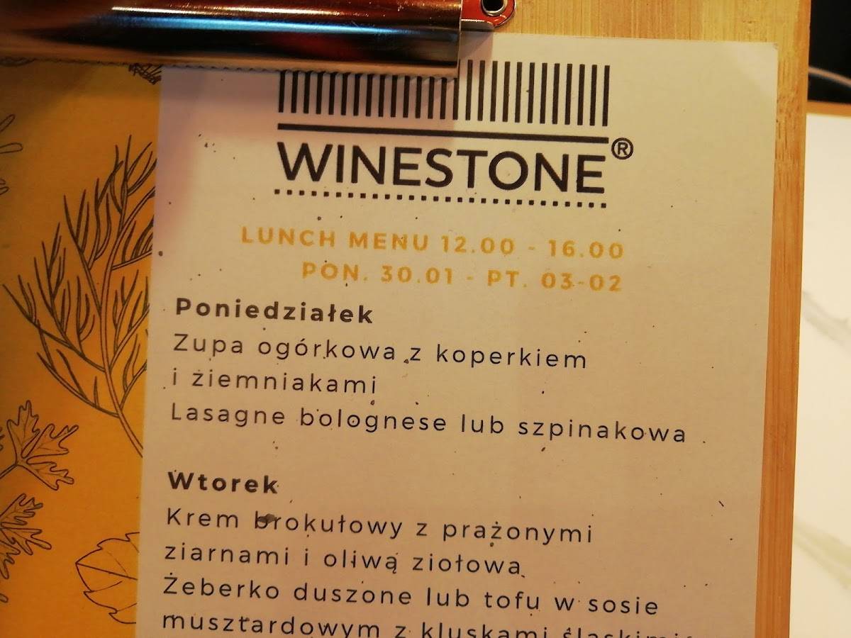 Menu at Winestone restaurant, Szczecin