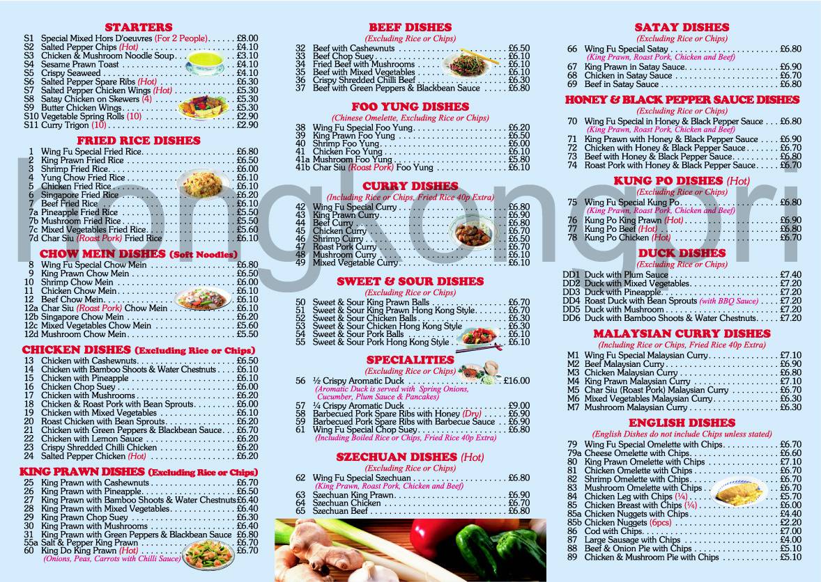 Menu at Wing Fu Chinese Takeaway fast food, Bristol