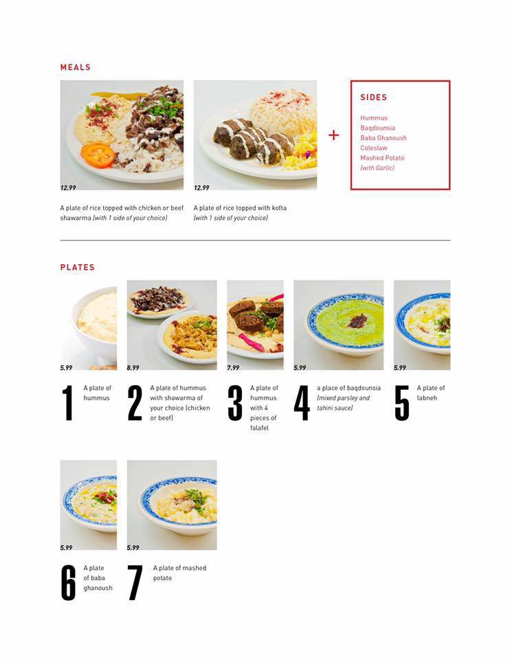 Menu at Ramallah Cafe, Winnipeg, 325 Pembina Hwy