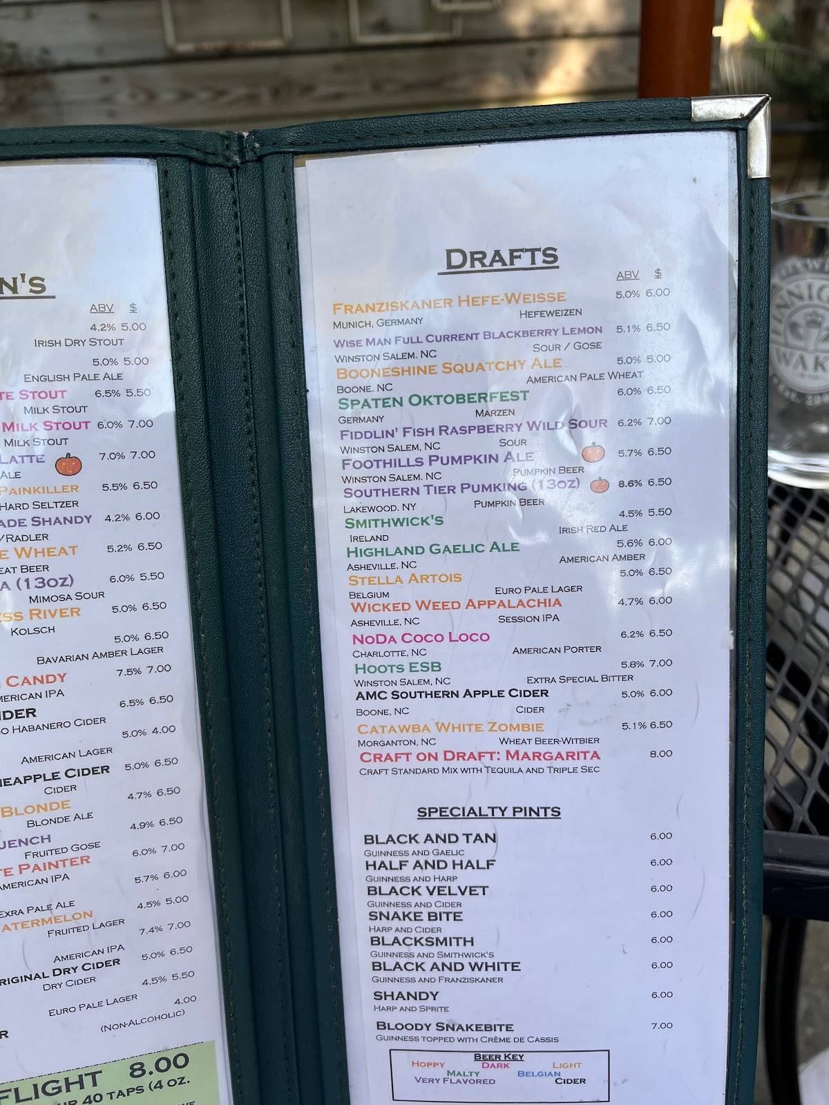 Menu at Finnigan's Wake pub & bar, Winston-Salem