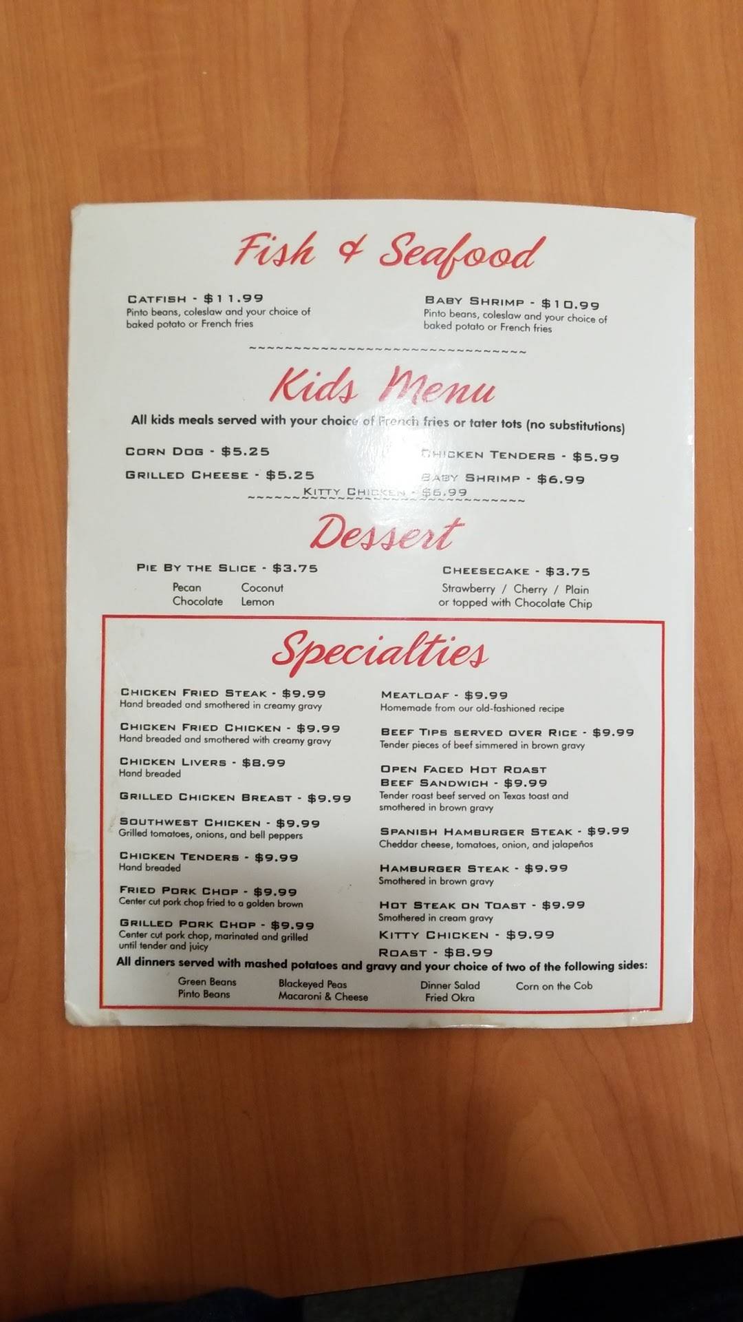 Menu at Barbs Family Diner, Marlow, N Broadway St