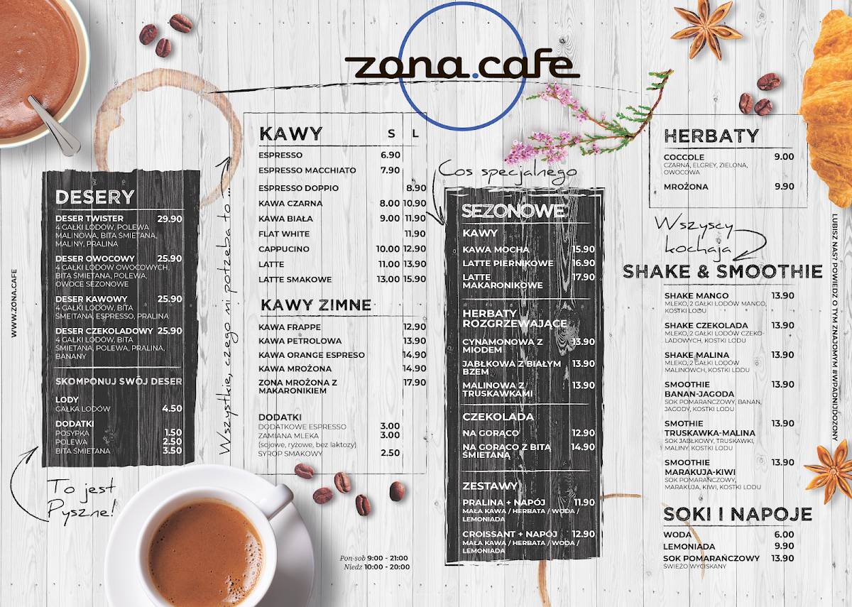 Menu at Zona.Cafe, Wrocław