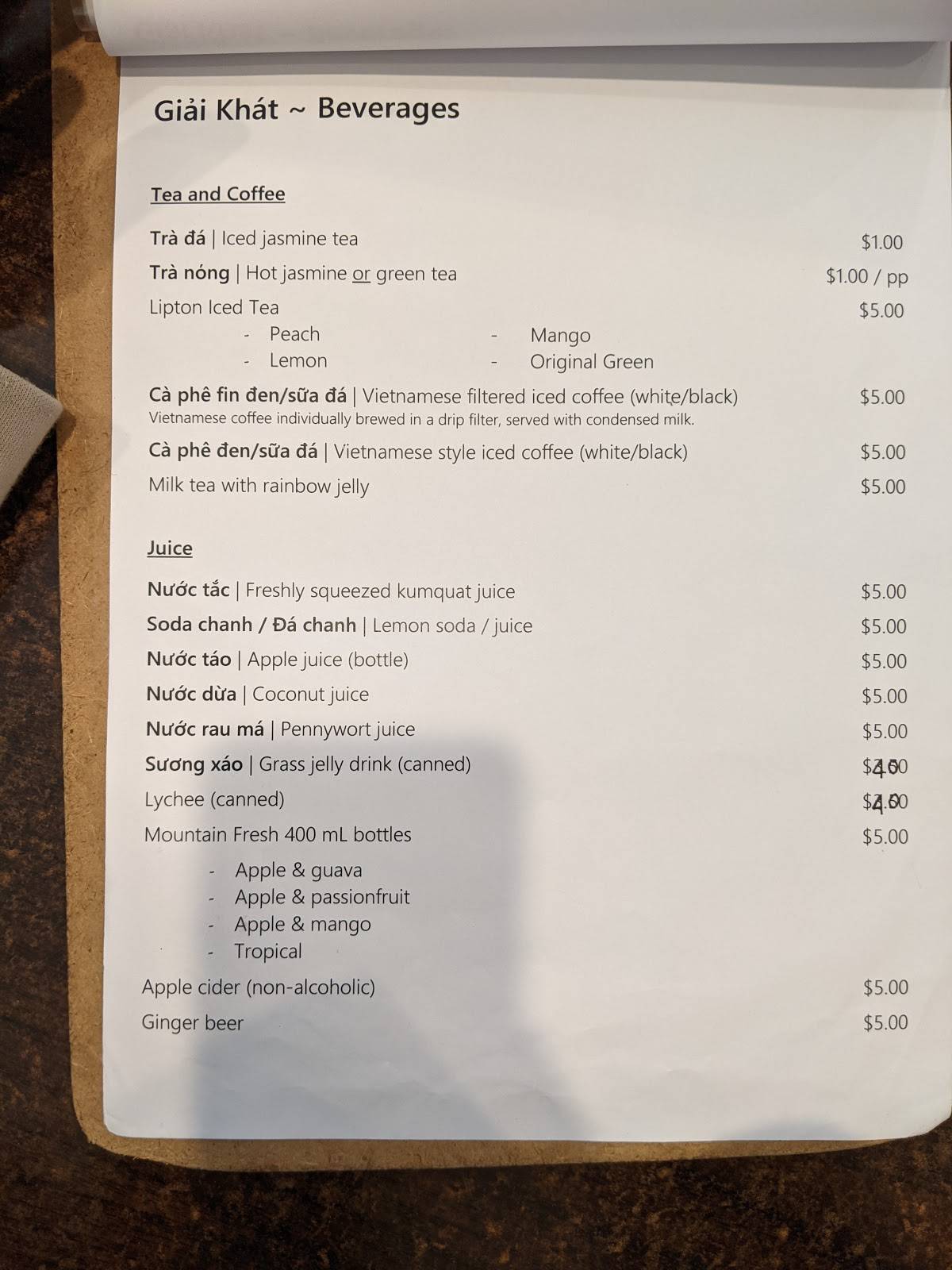 Menu at Yen Linh restaurant, Croydon Park, 131 Days Rd