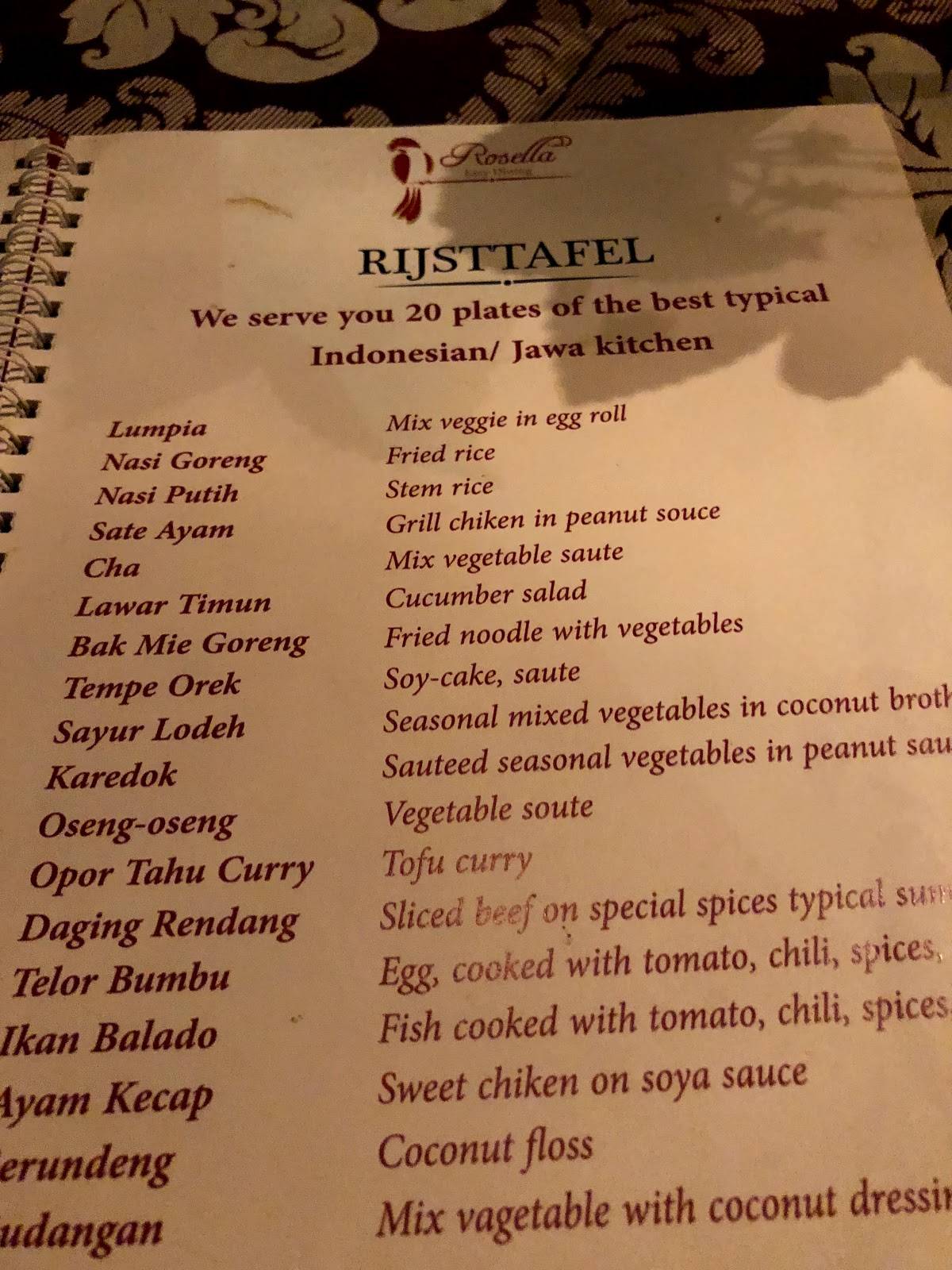 Menu at Rosella Kitchen (by Richie) Yogyakarta restaurant, Yogyakarta