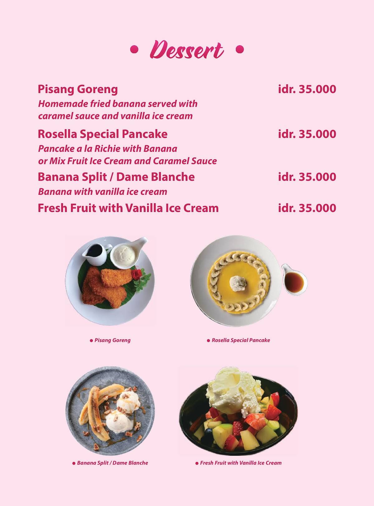 Menu at Rosella Kitchen (by Richie) Yogyakarta restaurant, Yogyakarta