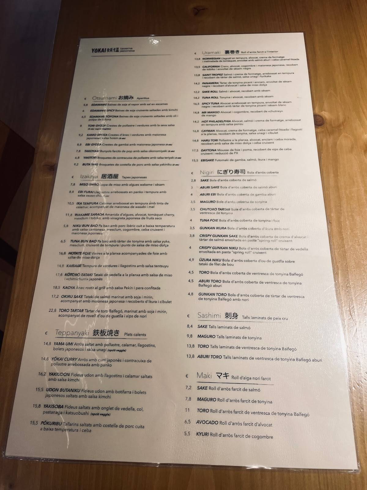 Menu at Izakaya 41 居酒屋 taverna japonesa restaurant, Andorra la Vella