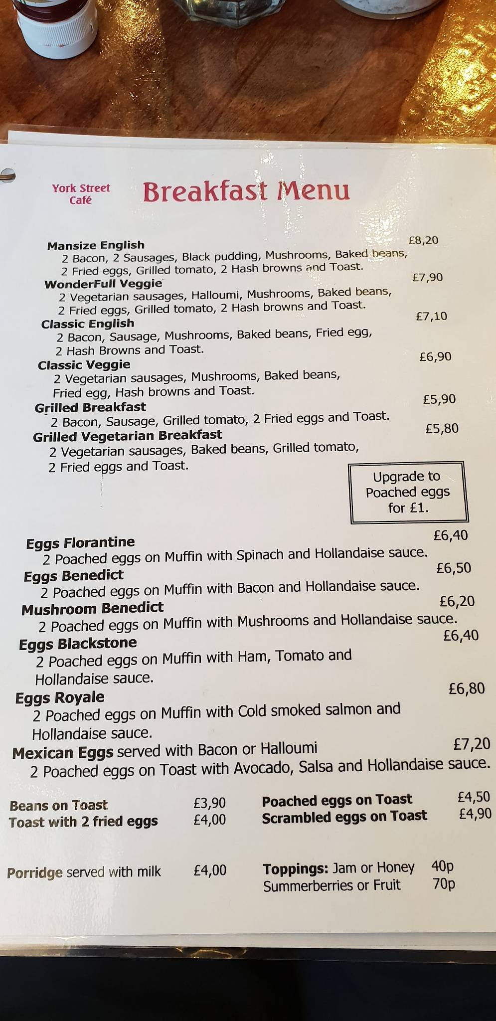Menu at York Street Café cafe, Twickenham