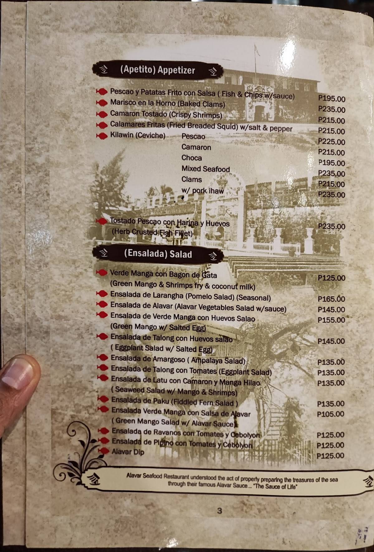 Menu at Alavar Seafood Restaurant, Zamboanga, 173 Don Alfaro St