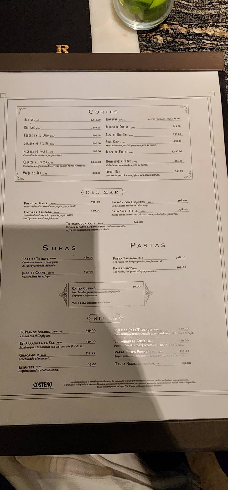 Carta del restaurante Cuerno Andares, Guadalajara