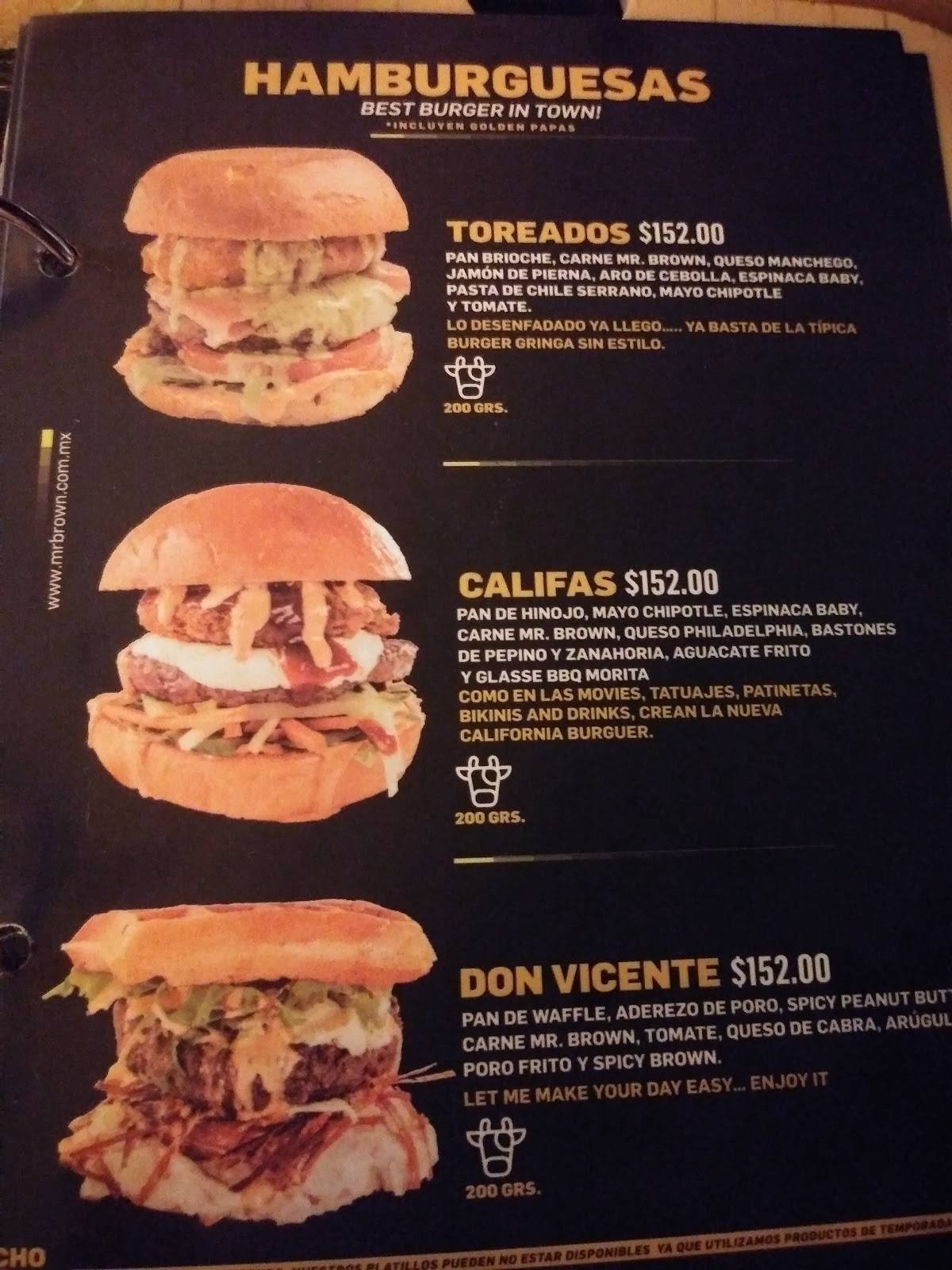 Carta del restaurante Mr. Brown Galerías Guadalajara, Zapopan