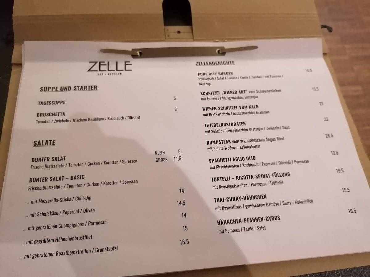 Speisekarte von Zelle Bar & Kitchen, Neckarsulm
