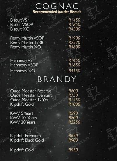 Menu at Saint Champagne Bar & Lounge - Nightclub, Cape Town