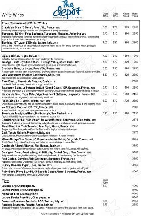 Menu at The Depot pub & bar, London, Tideway Yard